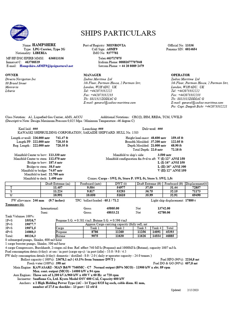 Ship's Particulars (Hampshire) | PDF | Shipping | Ships