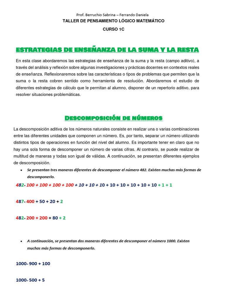 Estrategias para Enseñar Suma y Resta | PDF | Números | Sustracción