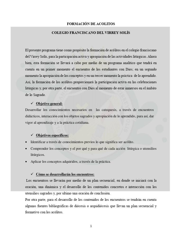 Formación de Acólitos en el Virrey Solís | PDF | Cognición | Aprendizaje