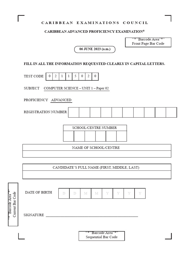 2023 Cape CS Unit 1 P2 Clean | PDF | Barcode | Algorithms