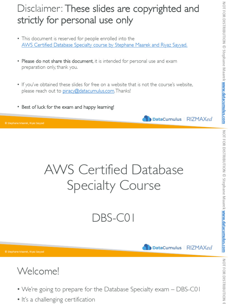 AWS Certified Database Specialty Slides v1.3 | PDF | No Sql | Computing