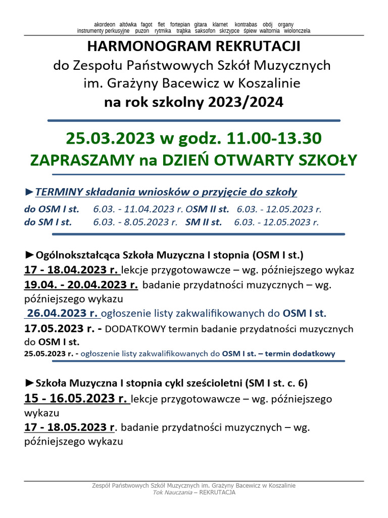 Harmonogram - Rekrutacji 2023 2024 | PDF