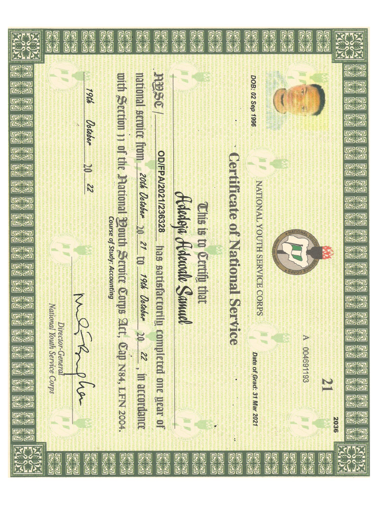 NYSC Certificate | PDF