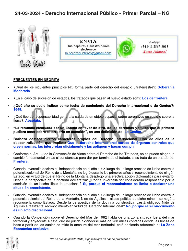 24 03 2024 Derecho Internacional Público Primer Parcial NG? | PDF | Tratado | Mundo de una ...