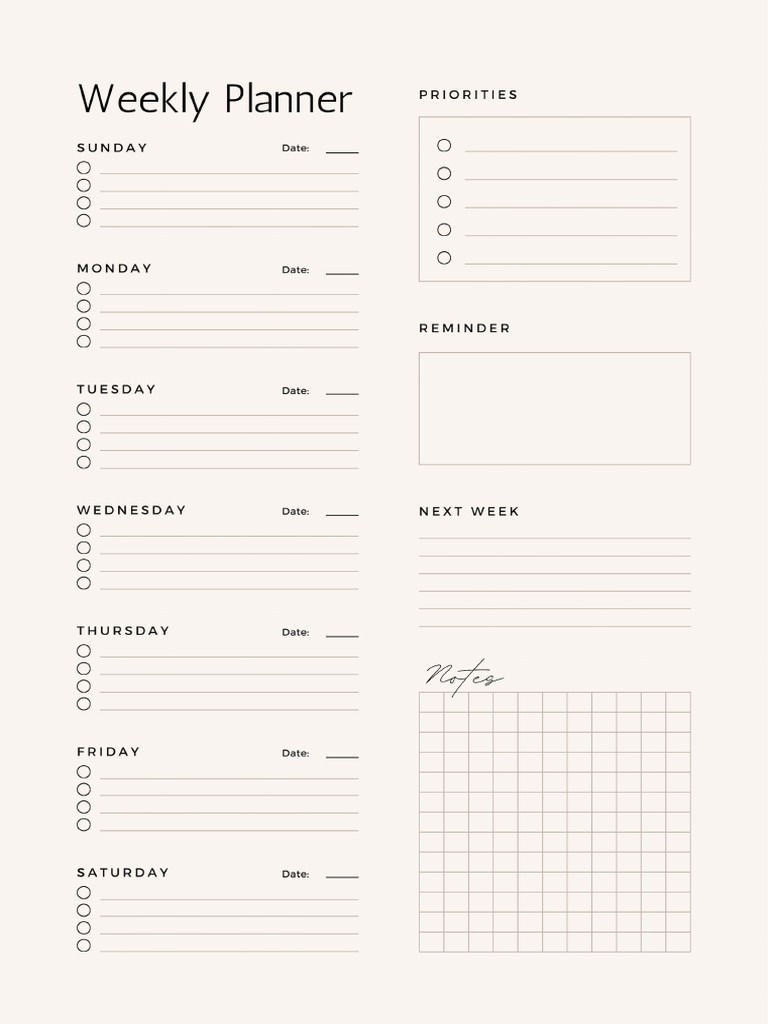 Pink Black Rounded Simple Weekly Study Planner | PDF
