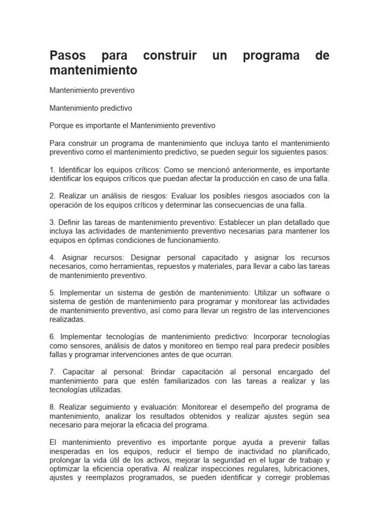 Pasos para Construir Un Programa de Mantenimiento | PDF | Soldadura ... Pasos para Construir Un Programa de Mantenimiento | PDF | Soldadura ...