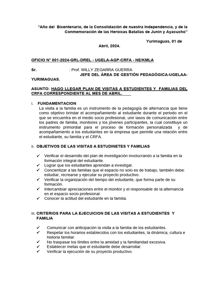 Formato de Visita A Estudiantes Del (Crfa) | PDF