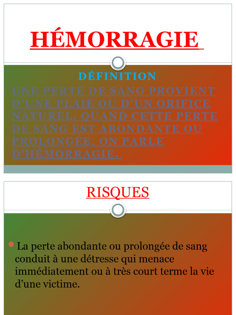 Sec 2 Hemorragies | PDF | Saignement | Plaie