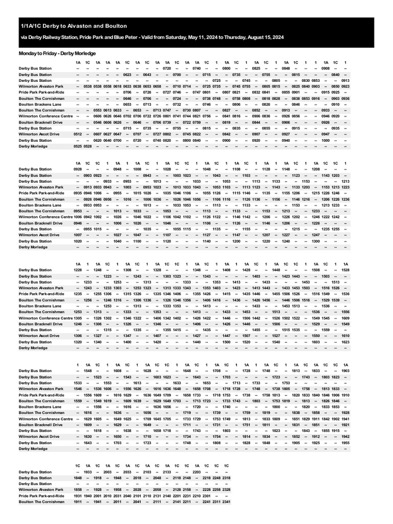 Derby Bus Schedule: Routes 1A, 1C | PDF | Transport