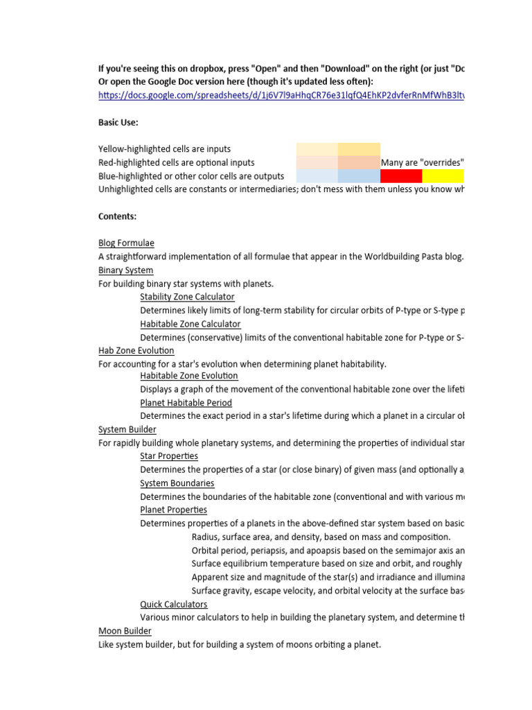 Worldbuilding Spreadsheet | Download Free PDF | Planets | Stars