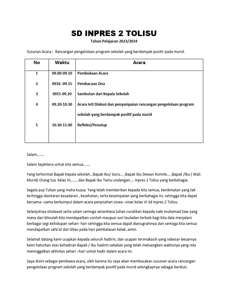 Susunan Acara Program Sekolah | PDF