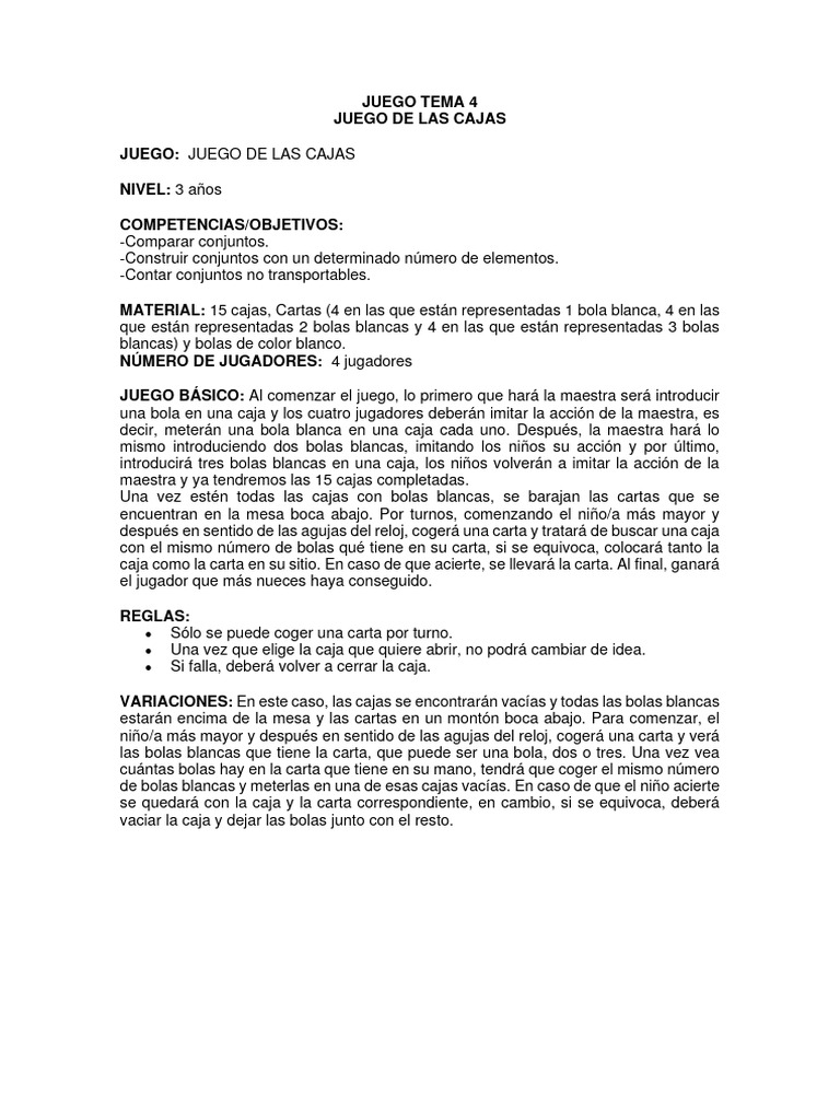 Juego de Cajas: Contando y Comparando | PDF