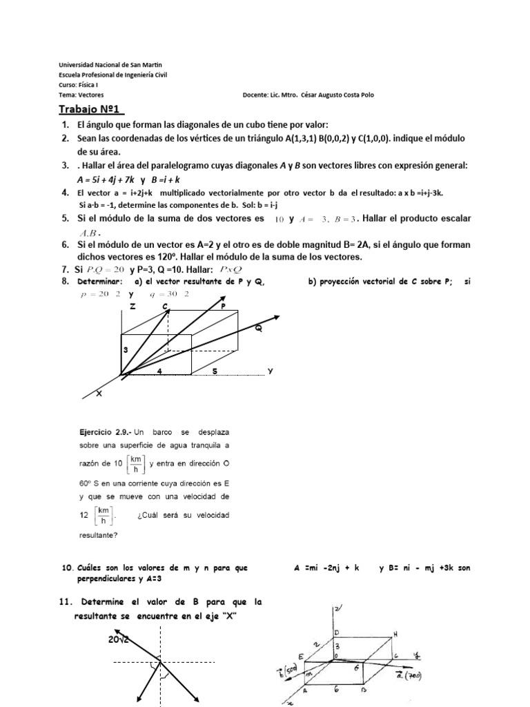 Trabajo01 Vectores | Descargar gratis PDF | Vector Euclidiano | Álgebra abstracta