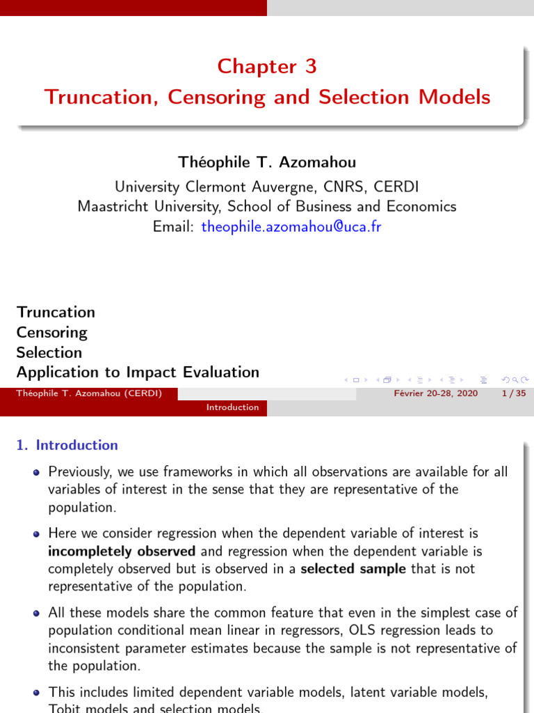 Econometrics: Truncation & Censoring | PDF | Ordinary Least Squares | Normal Distribution