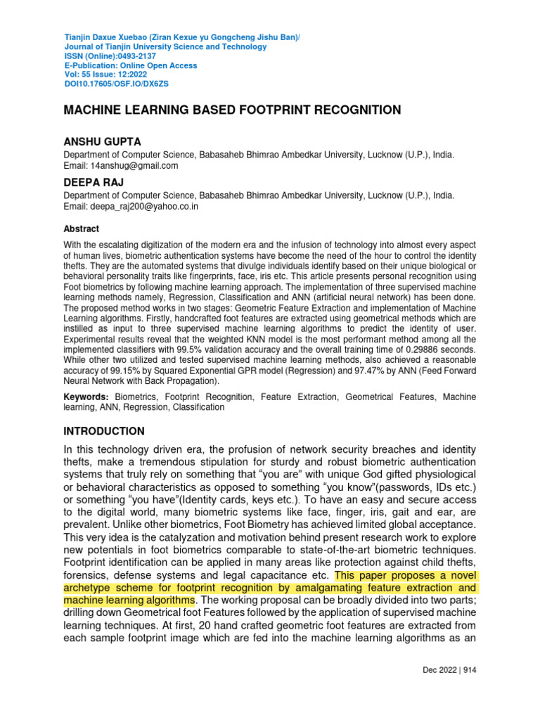 Machine Learning Based Footprint Recognition | PDF | Machine Learning ...