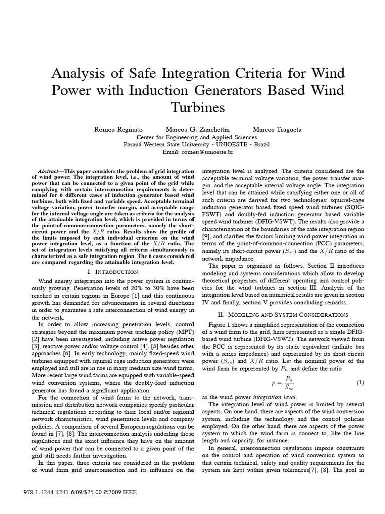 Analysis of Safe Integration Criteria For Wind Power With Induction Generators Based Wind ...