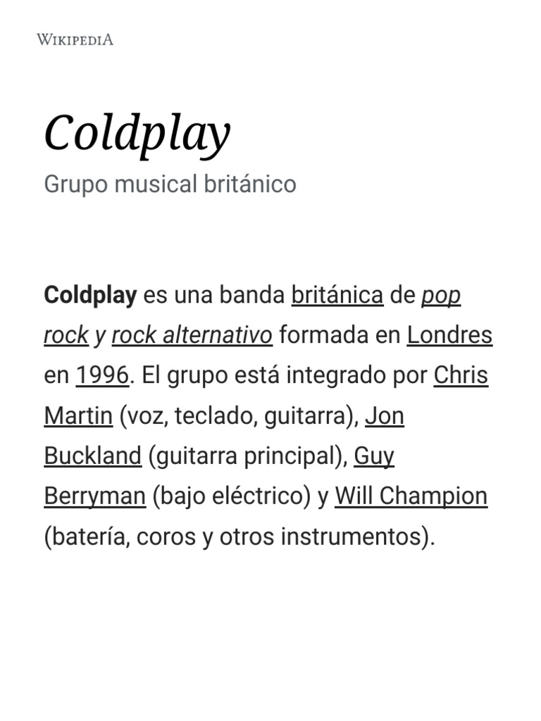 Coldplay - Wikipedia, La Enciclopedia Libre | PDF | Grabación de sonido ...