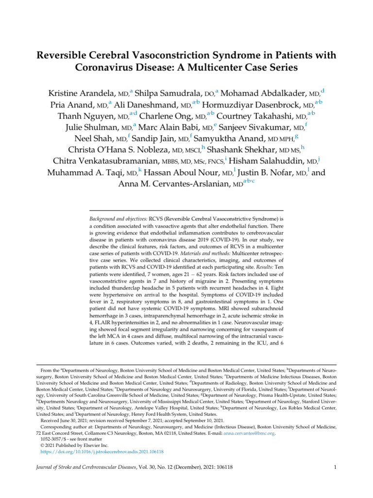 RCVS in Patients With Coronavirus Disease | PDF | Clinical Medicine ...
