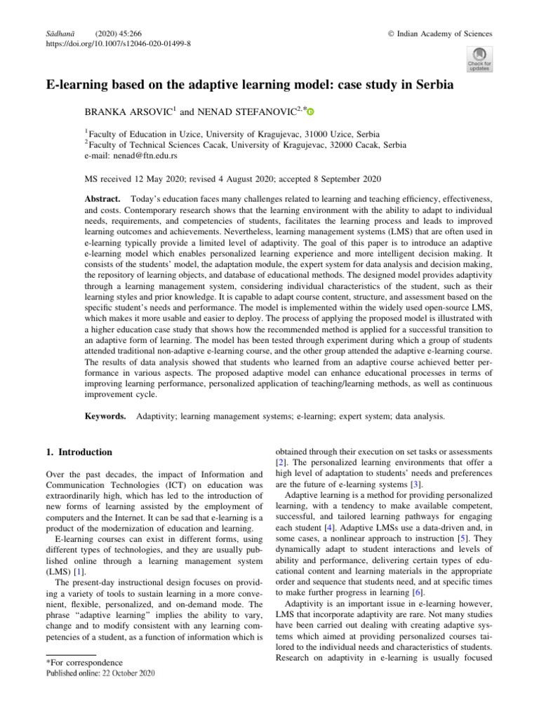E-Learning Based On The Adaptive Learning Model - Case Study in Serbia ... E-Learning Based On The Adaptive Learning Model - Case Study in Serbia ...