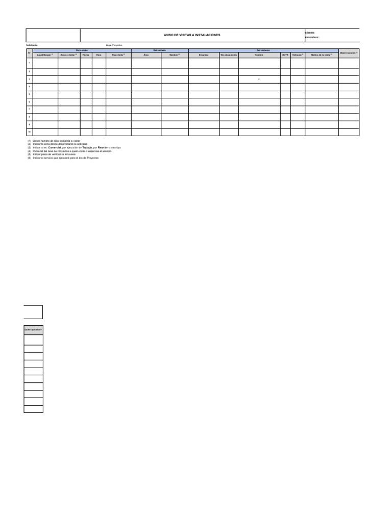 Formato Lista de Ingreso A Instalaciones | PDF