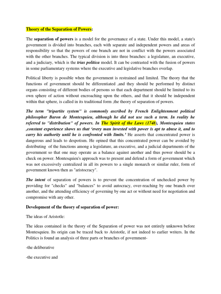 Theory of The Separation of Powers | Download Free PDF | Separation Of ...