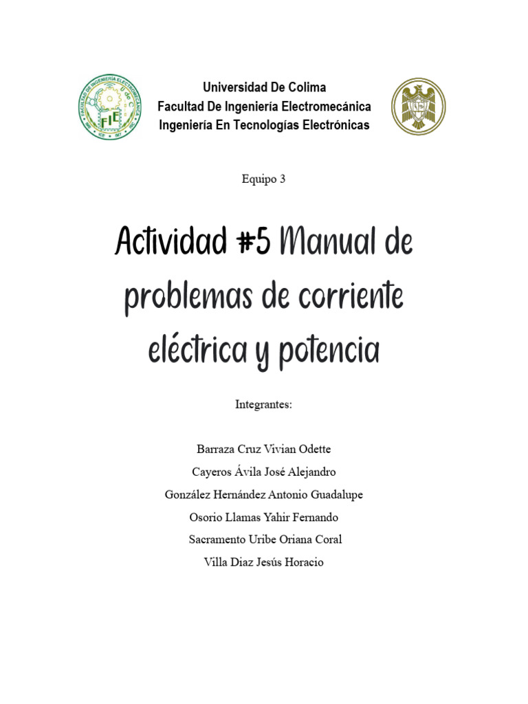 Actividad #5 Manual de problemas de corriente eléctrica y potencia | PDF