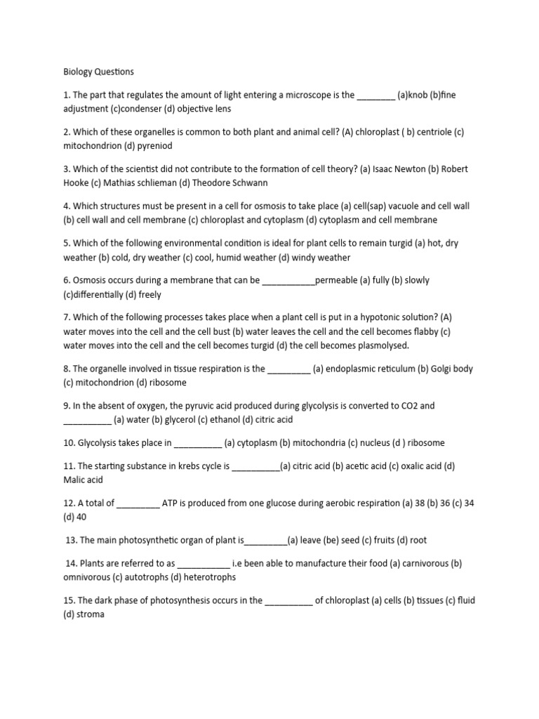 Biology Questio-WPS Office | PDF | Mitosis | Meiosis