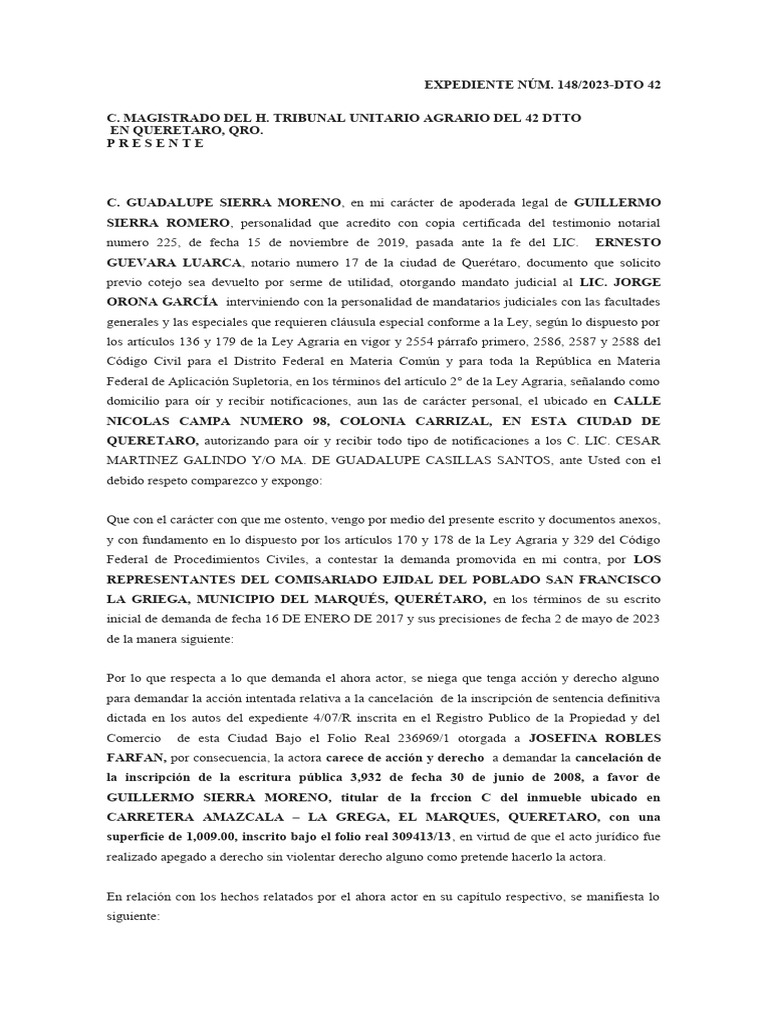 Contestacion Demanda Agraria | PDF | Gobierno | Derecho Civil (Common Law)
