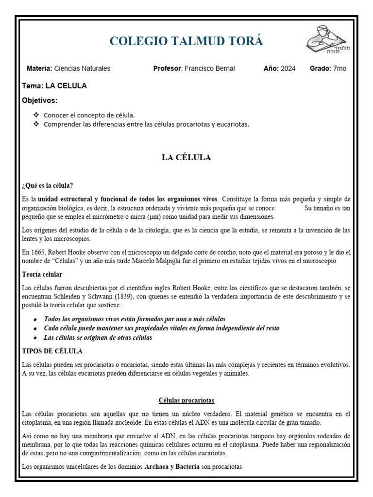 Tipos y Estructura de Células | PDF | Biología Celular) | Citoplasma