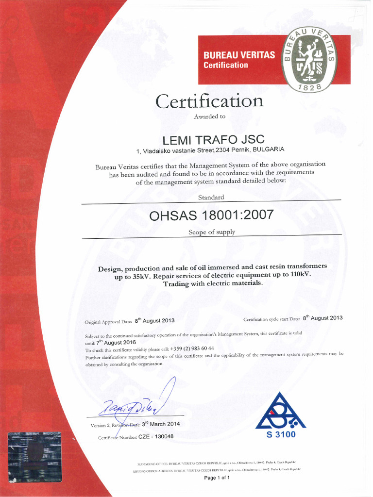 Lemi Trafo Ohsas 18001 2007 | PDF