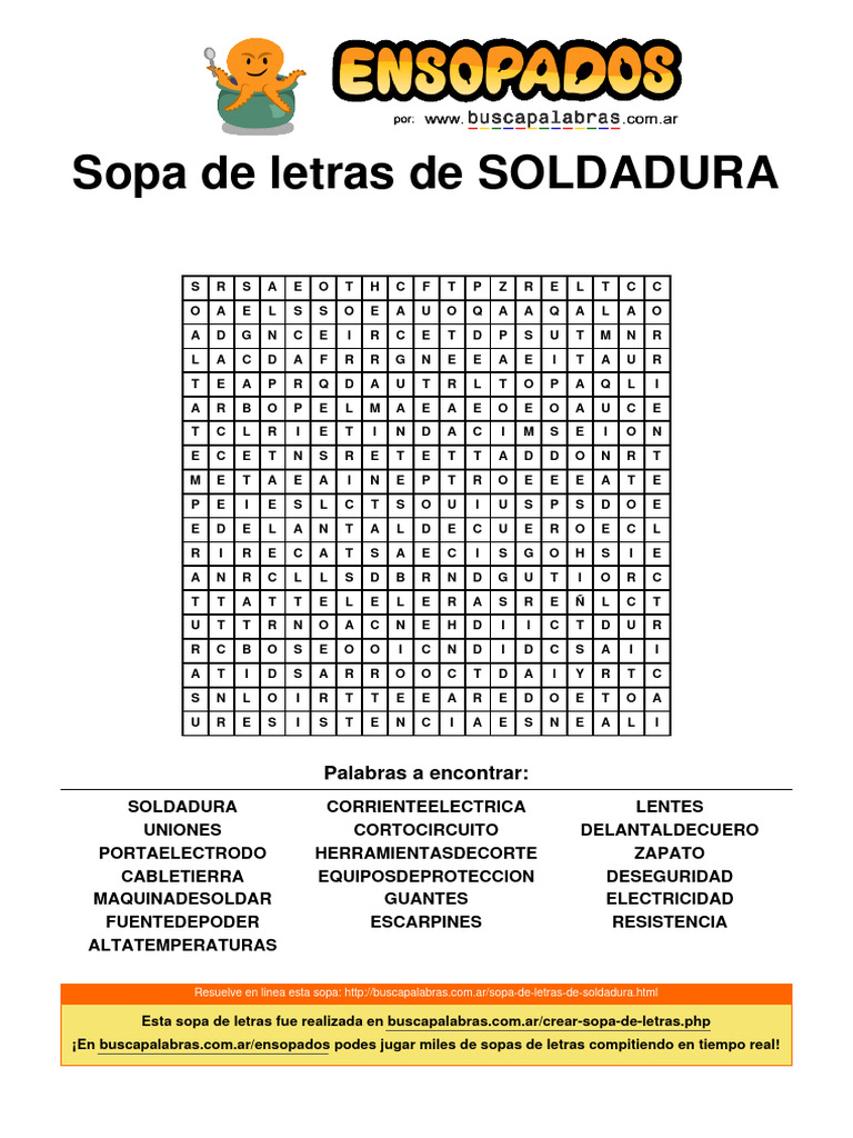 Sopa de Letras de Soldadura | PDF | Calefacción eléctrica | Soldadura