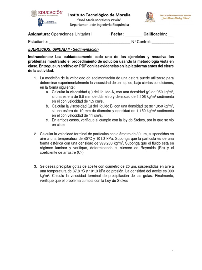 EjeOU1 U2 Sedimentación EJ2024 | PDF