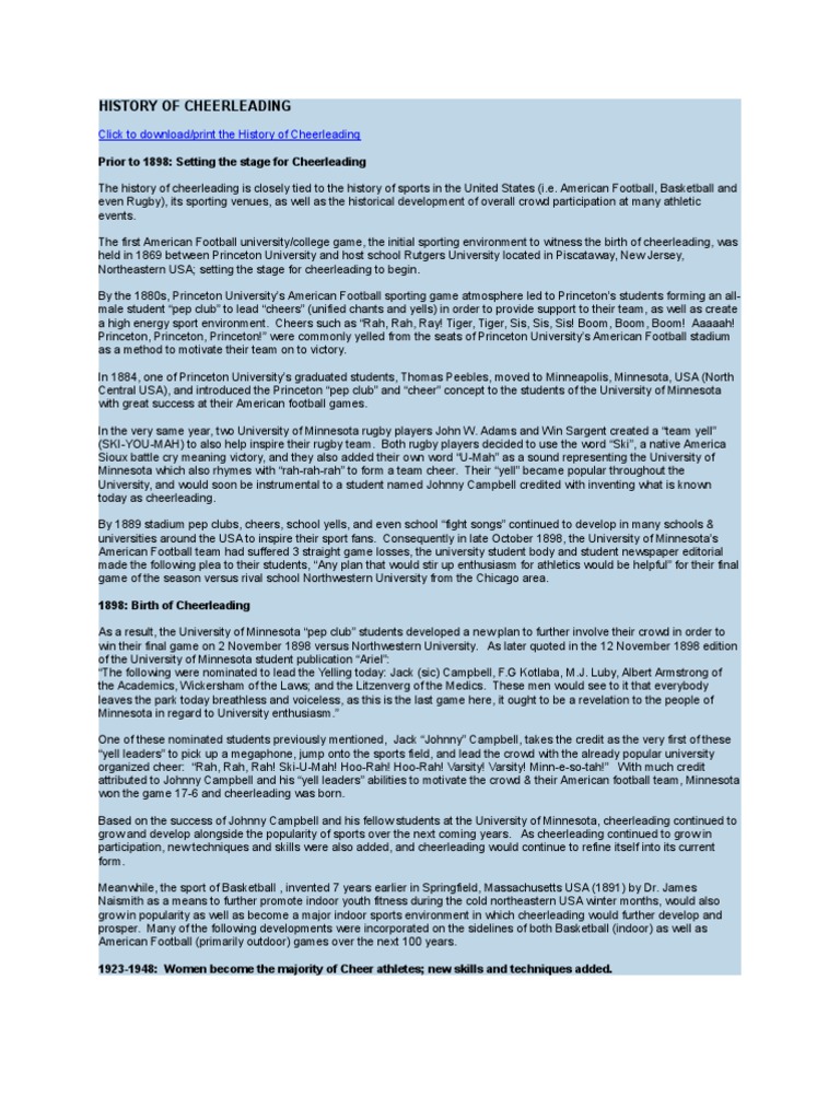 History of Cheer Leading | PDF | Cheerleading | Sports Entertainment