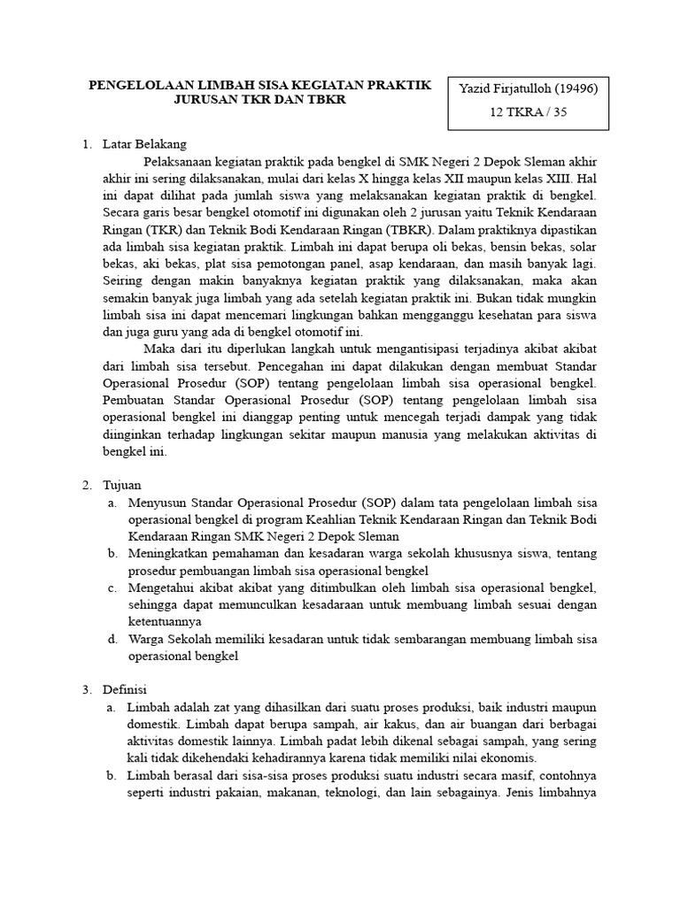 SOP Pengelolaan Limbah TKR & TBKR | PDF