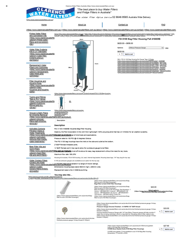 FSI X-100 Bag Filter Housing Pall Corporation Industrial 416669B ...