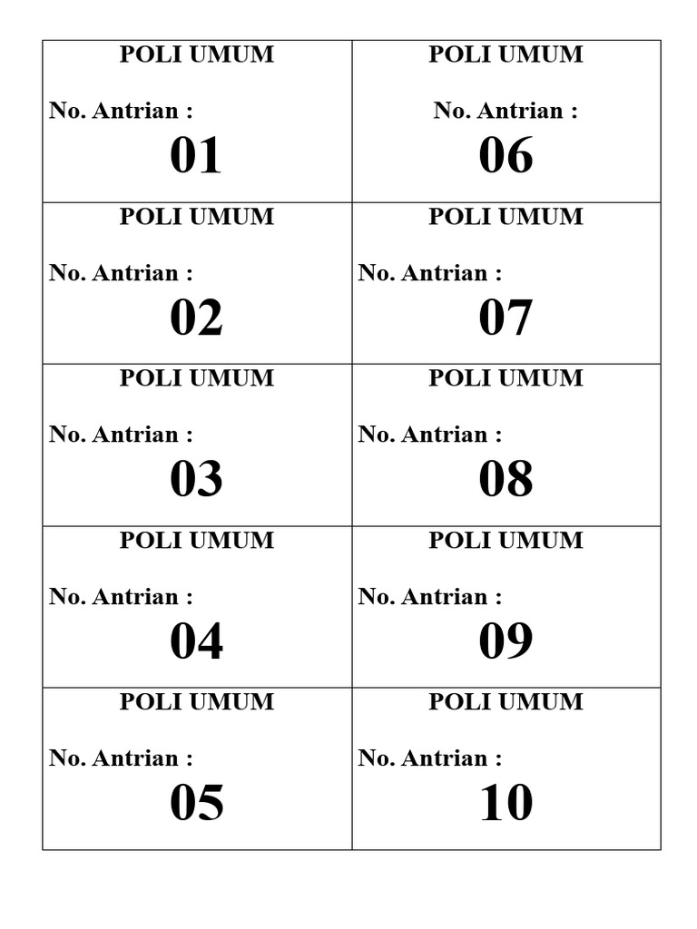 Nomor Antrian Poli Umum 1 | PDF