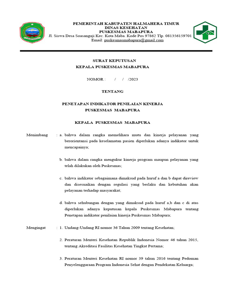 24d. SK Penetapan Indikator Mutu, Kinerja Serta 6 Sasaran Keselamatan, PPN, INM, PPP 2023 | PDF