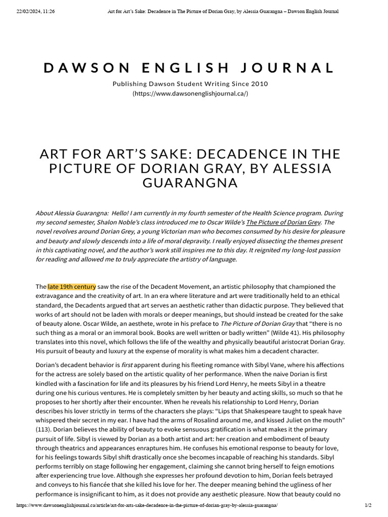 Decadence in Dorian Gray Explained | PDF | The Picture Of Dorian Gray