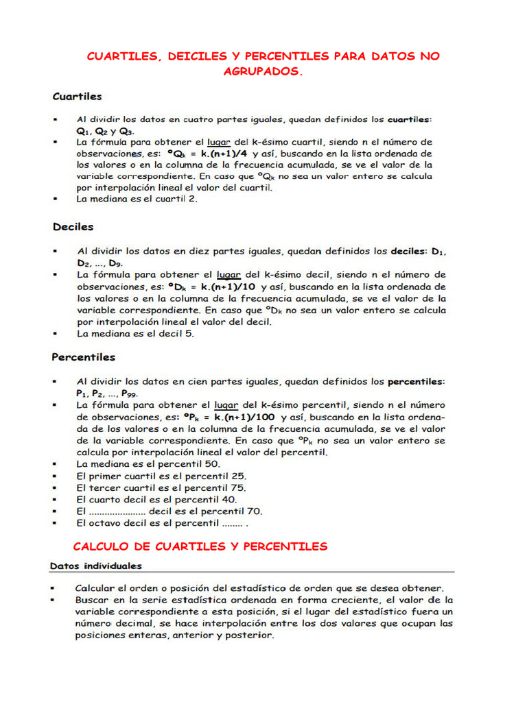 Cálculo de Cuartiles y Percentiles | PDF