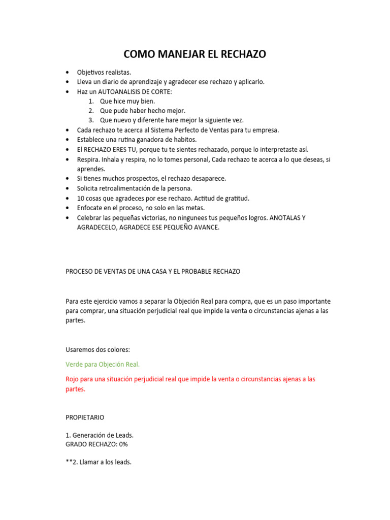 Como Manejar El Rechazo Pdf
