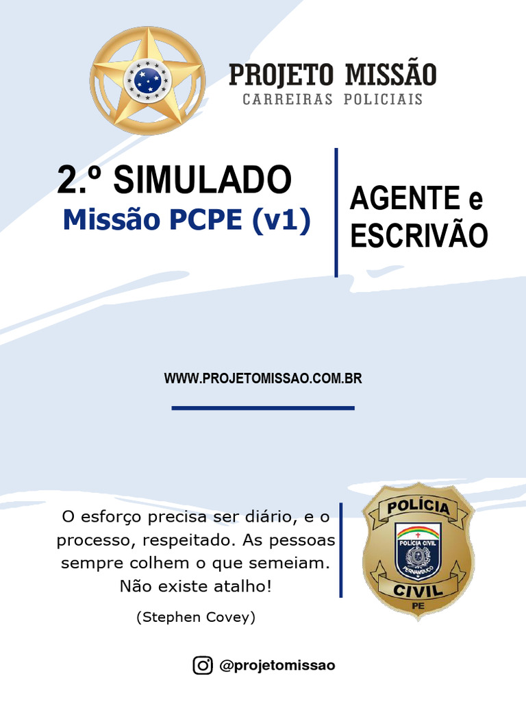 02 - Pré Edital - SIMULADO - MISSAO - PCPE - V1 - AGENTE - ESCRIVAO | PDF | Mandamus ...