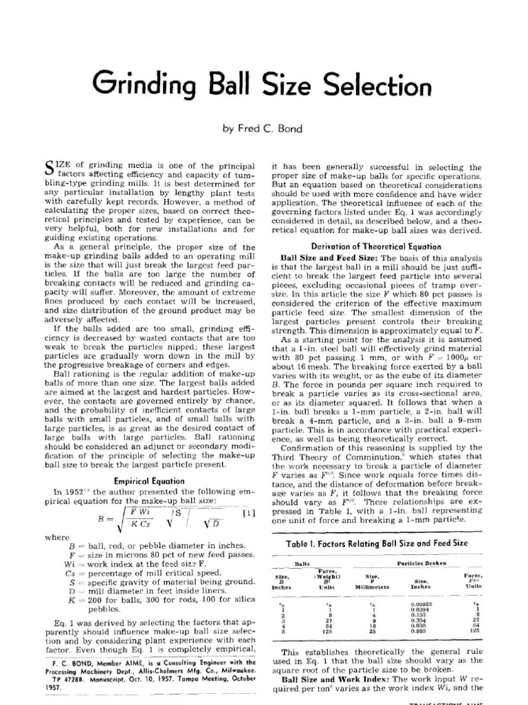 Grinding Ball Size Selection | PDF | Mill (Grinding) | Minerals