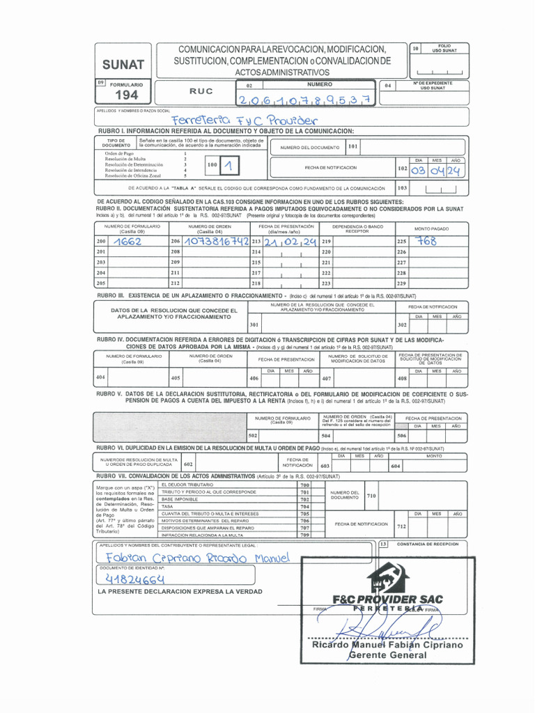 Formulario 194 01-24 - 0001 | PDF