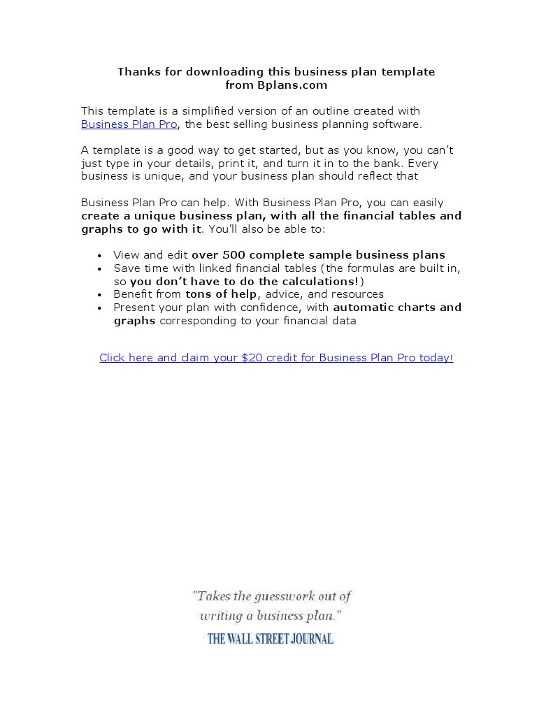 Business Plan Template | Download Free PDF | Startup Company | Small ...