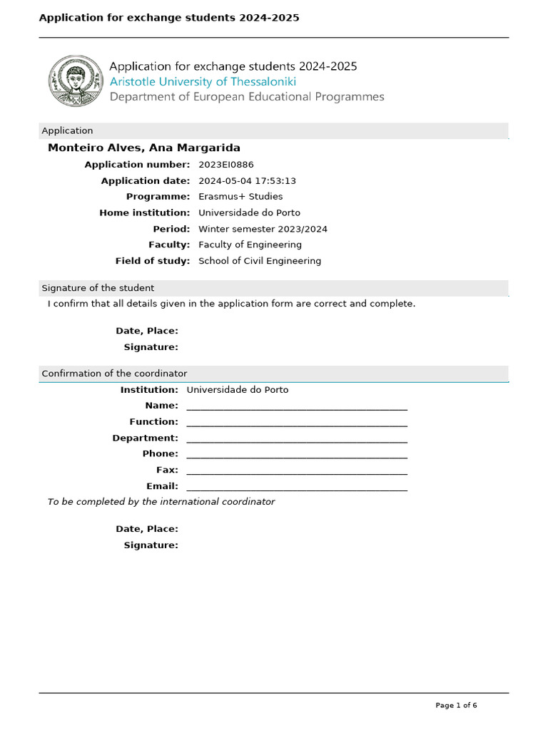 Erasmus+ Exchange Application 2024-2025 | PDF | Justice | Crime & Violence