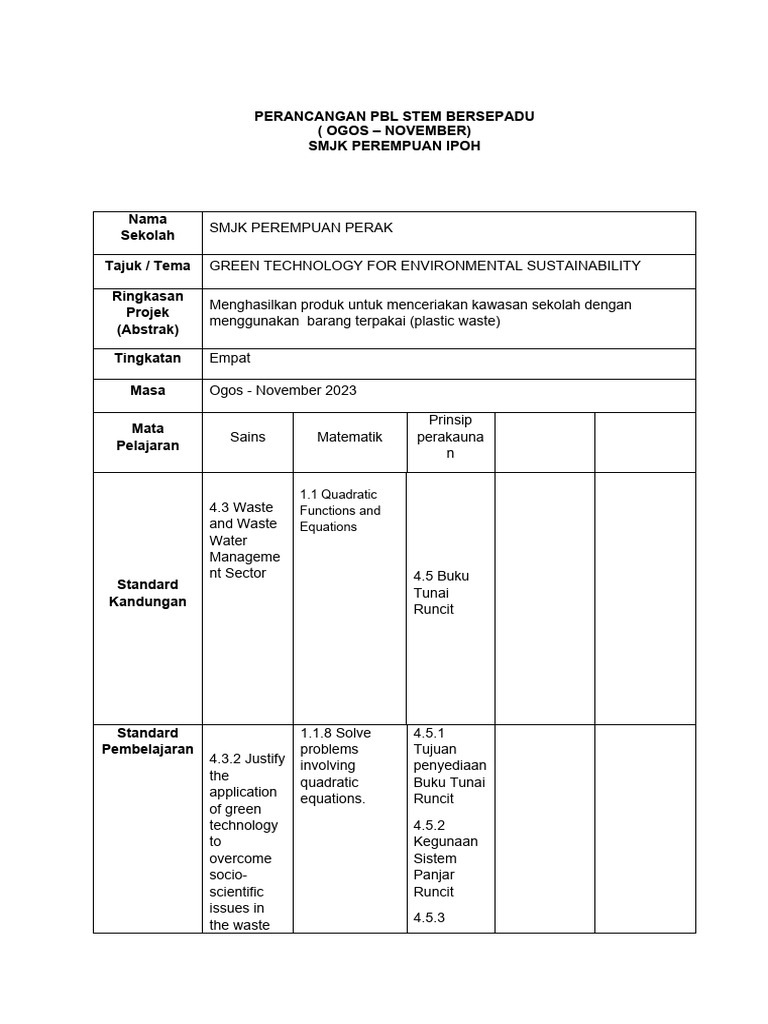 Perancangan PBL Stem Bersepadu | Download Free PDF | Economy And The ...