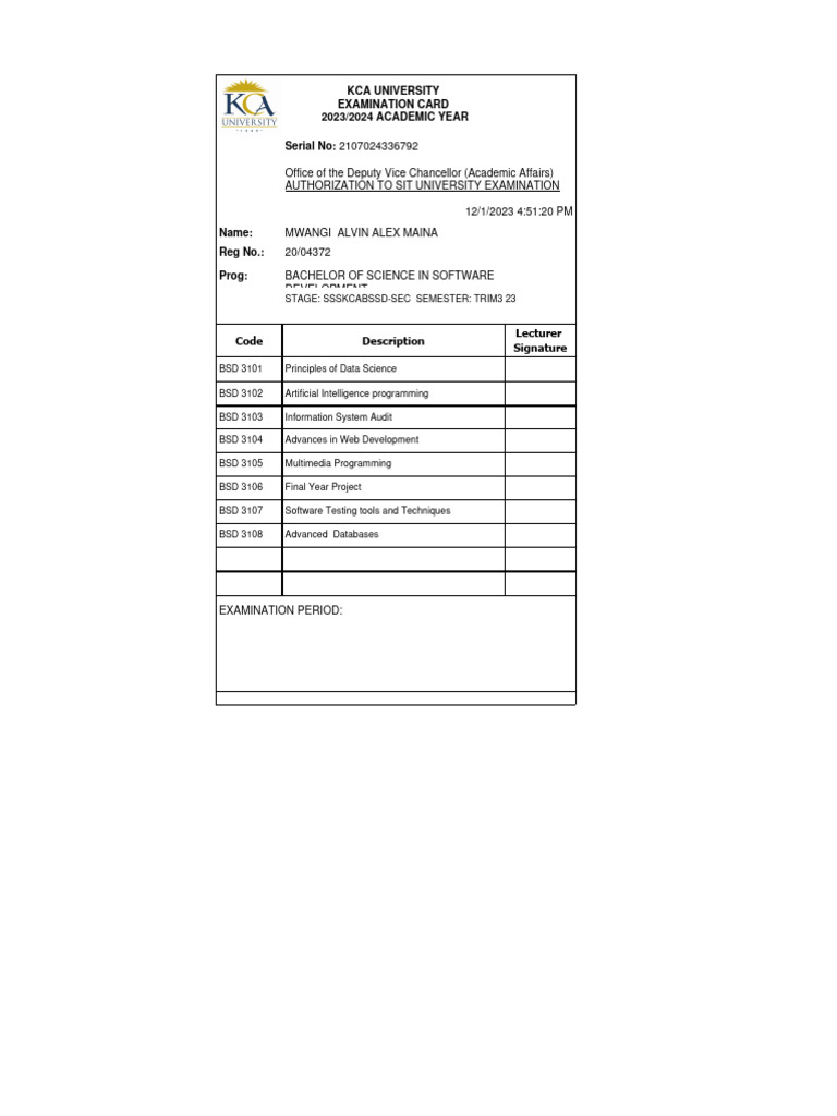 ExamCard 20 04372 | PDF