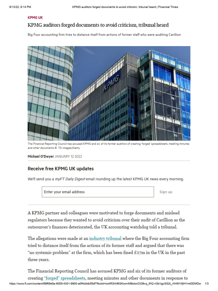 KPMG Auditors Forged Documents To Avoid Criticism, Tribunal Heard ...