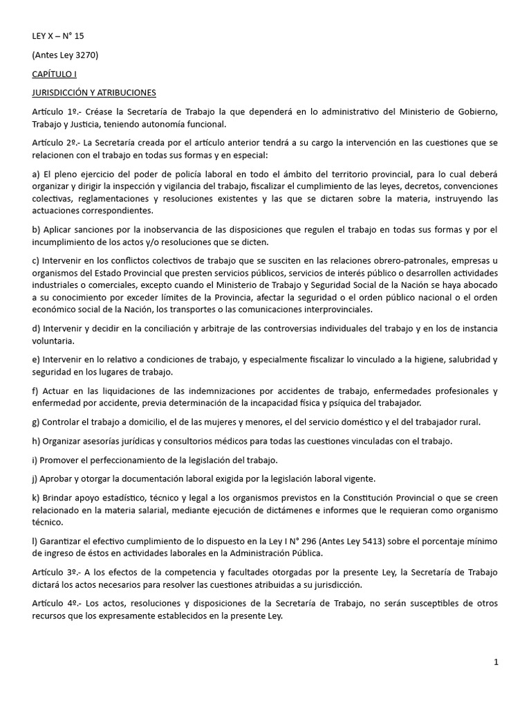 Ley X #15 | PDF | Derecho laboral | Multa (pena)