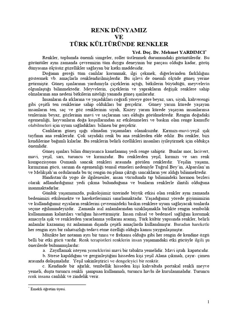 Renk Dünyamiz Ve Türk Kültüründe Renkler | PDF